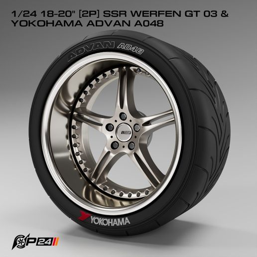 🛞 1/24 18-20" [2P] SSR Werfen GT 03 & Yokohama Advan A048・ STL File for ...