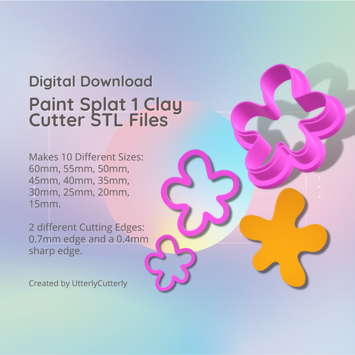 🎨 Paint Splat 1 Clay Cutter - Hand drawn Flower STL Digital File ...