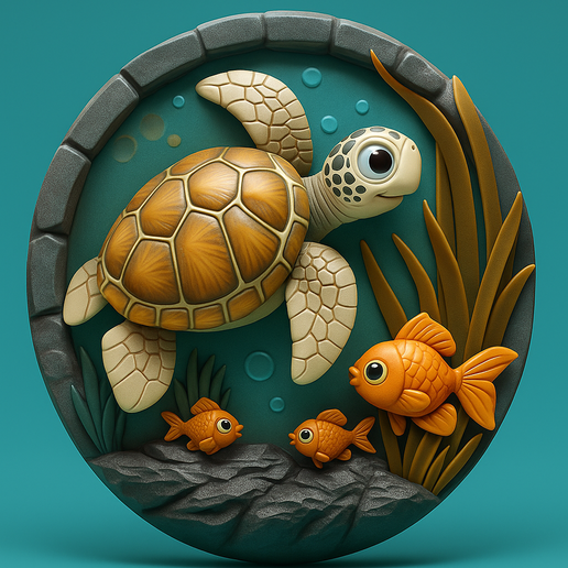 🐢 Underwater Sea Turtle and Fish・ STL File for 3D printing・Cults