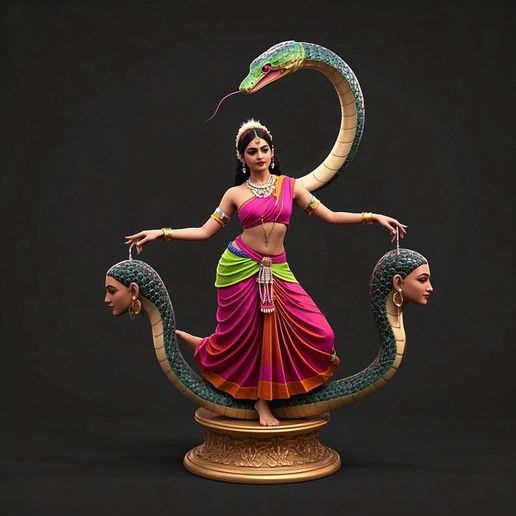 🎨 1587 Color 3D Model of a Dancing Snake Woman in Indian Style, magic ...
