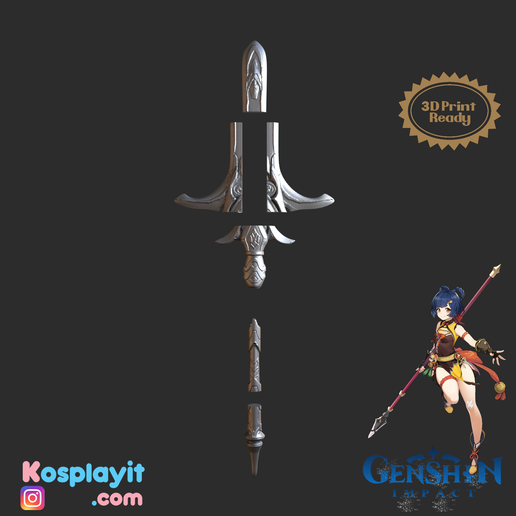 Genshin Impact - Kitain Cross Spear - Digital 3D Model Files - Divided ...