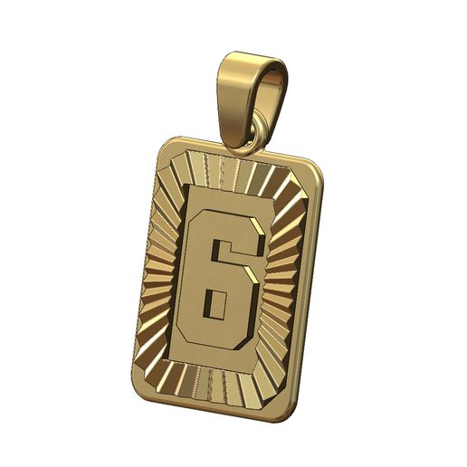 STL file Six 6 number NBA font faceted sunrays pendant charm 3D print ...