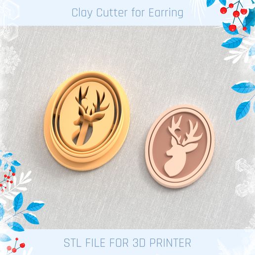 🦌 Portrait Deer Christmas Polymer Clay Cutter・ 3D File for ・Cults