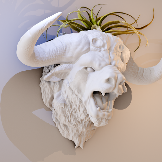 🐂 minotaur bull head roaring wall mount planter pot flower vase stl ...