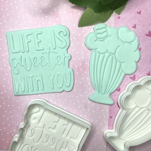 STL file Life is sweeter with you, milkshake Cookie cutter and stamp 🫵 ...