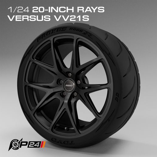 🛞 1/24 20-inch Rays Versus VV21S & Toyo Proxes R888R Combo・ STL File for 3D printing・Cults