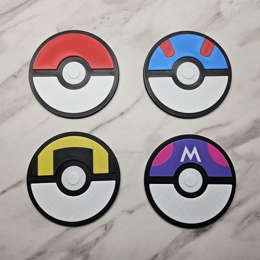 🐉 Pokéball Coaster Set – 4 Iconic Designs・ 3MF File for 3D printing・Cults