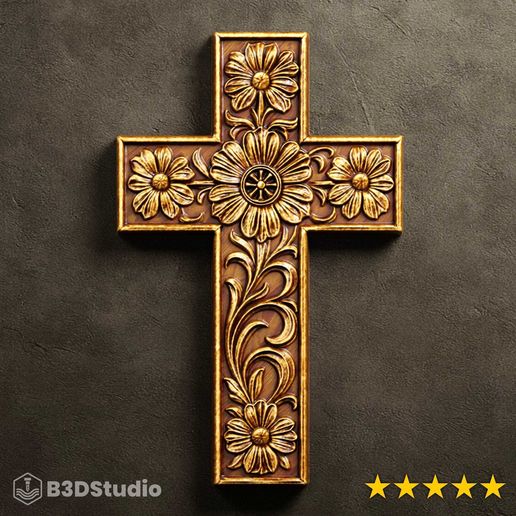 Floral Cross Relief for CNC Laser and 3D Print STL File and 4K ...