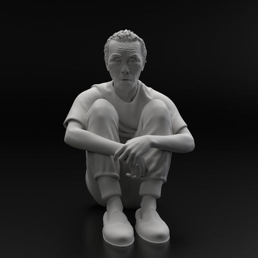 🦑 Squid Game player 001 Oh Il-Nam sitting sad・Free 3D File for ・Cults