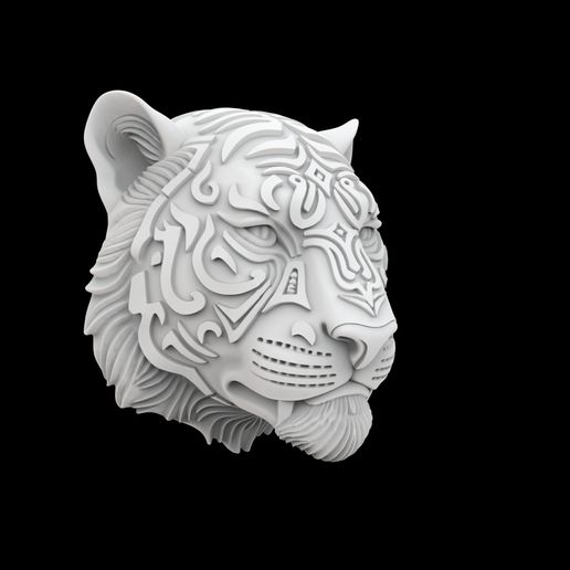 🐅 Tiger Face with Intricate Tribal 3D Printable Model・ STL File for 3D ...