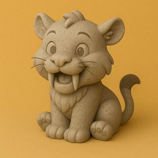 🐱 Cute Saber-Toothed Cat 3D Model – Prehistoric Cartoon Animal Figurine ...