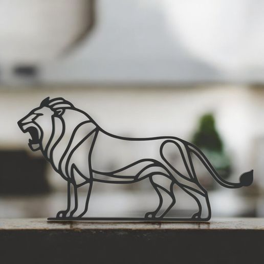 OBJ file Lion Line Art - Desktop Line Art 🦁 ・3D printer model to ...