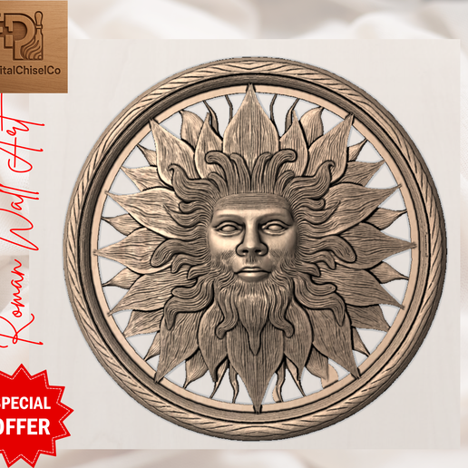 ☀️ Roman Sun God Wall Art STL File – Mythic Face Relief for 3D Printing ...