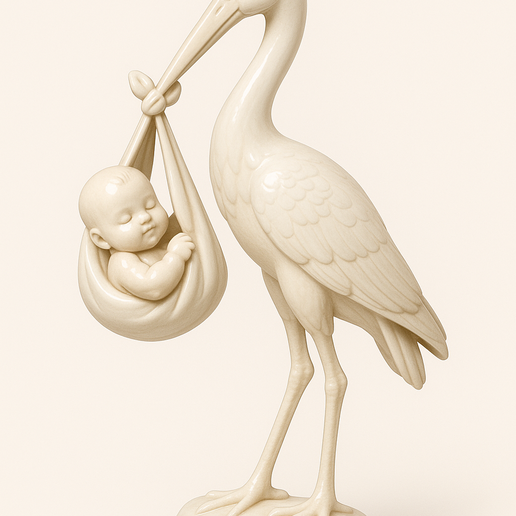👶 Stork standing with baby・Fichier STL pour Impression 3D・Cults
