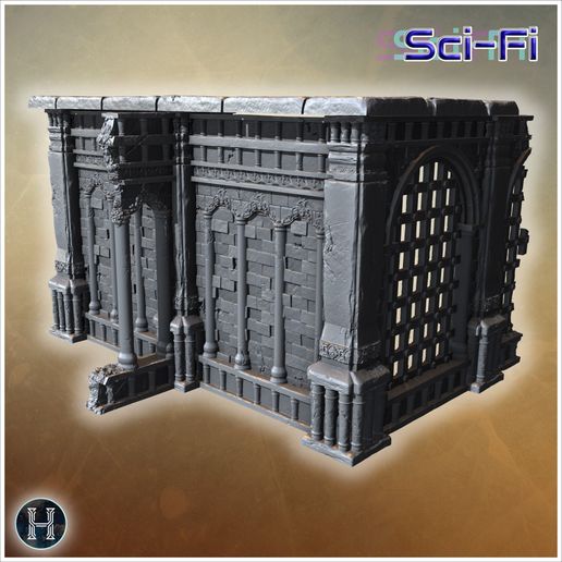 🔮 Large stone wall section featuring arched iron portcullis (4 ...