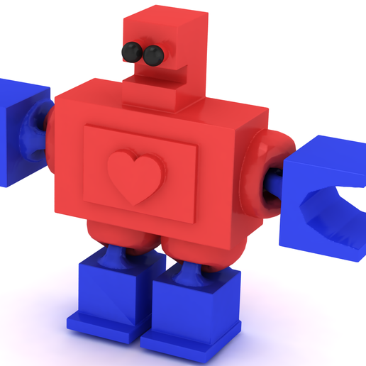 🤖 Cute Blocky Robot Toy with Heart Chest – 3D Printable Cartoon Model ...