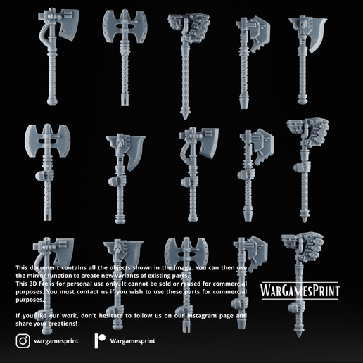 ⚔️ set of 15 axes for heavy guards・ 3D File for 3D printing・Cults
