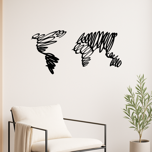 🗺️ Abstract World Map - Wall Art Onecolor・ 3D File for 3D printing・Cults