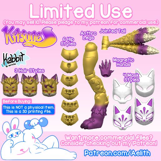 🦊 [KABBIT BJD] - Kitsune Kabbit W/Anthro Legs・ 3D File for 3D printing ...