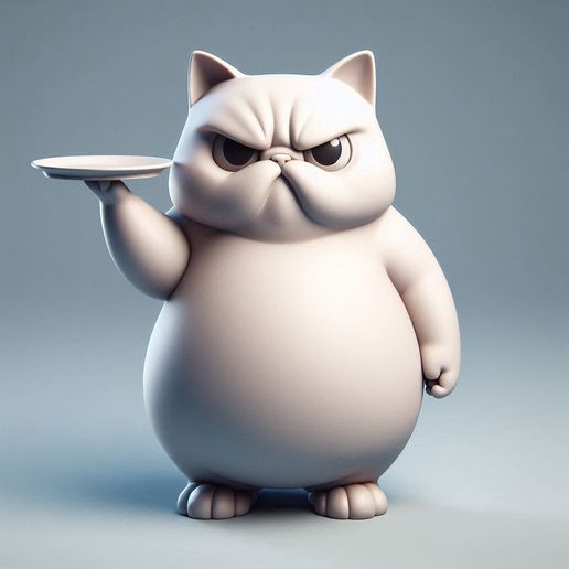 Archivo STL Chubby Angry Cat Holding Plate 😡 (OBJ)・Diseño imprimible en ...