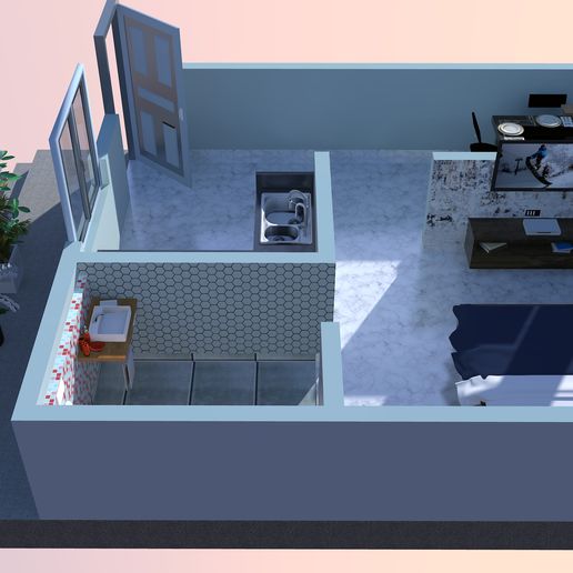 🏠 ONE BHK HOUSE PLAN WITH 3D MODEL・ STL File for ・Cults