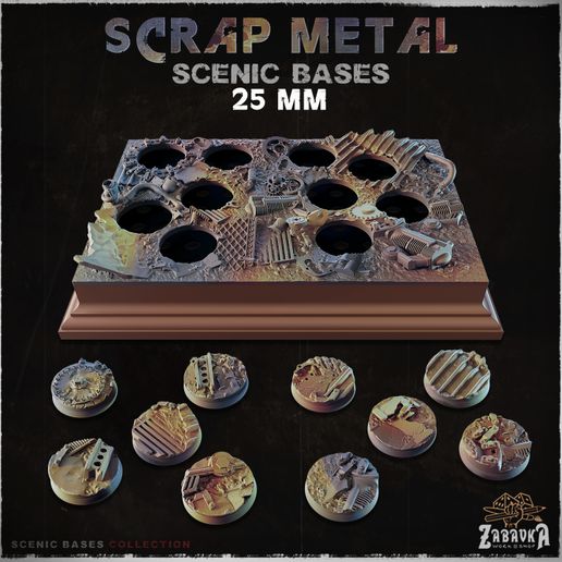 🗑️ Scrap Metal - Scenic Bases (25mm Bases)・ 3D File for 3D printing・Cults