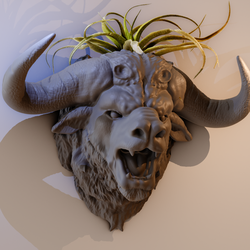 🐂 minotaur bull head roaring wall mount planter pot flower vase stl ...
