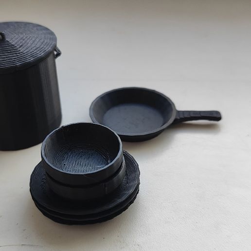 🔪 1:6 Scale Miniature Kitchen Set | Pot with Lid, Frying Pan & Plates ...