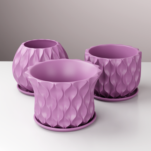 🌊 Wave pot planter with drainage and Tray set of 03 PCS・ STL File for ...