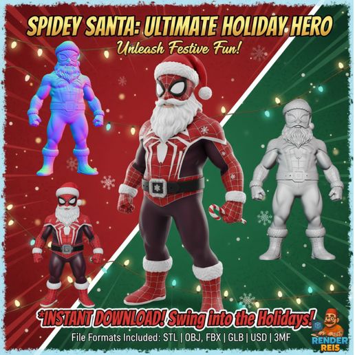 🎅 Spidey Santa・ STL File for 3D printing・Cults