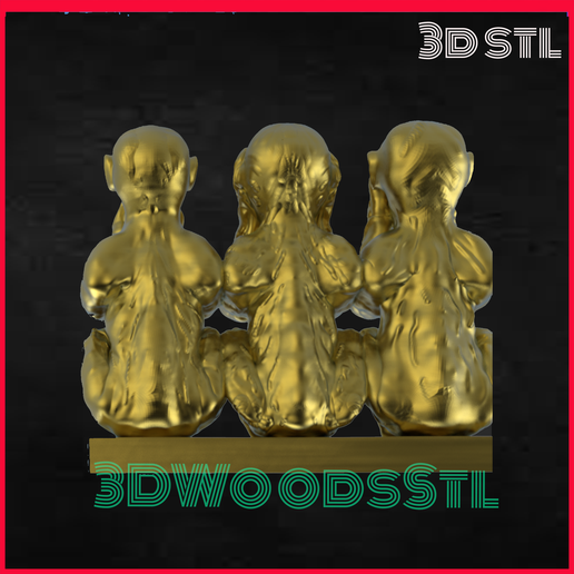 🪵 Gandhi's three wise monkeys,3D STL MODEL, CNC ROUTER ENGRAVER, ARTCAM ...