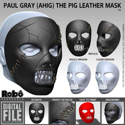 Archivo STL SLIPKNOT - Paul Gray - AHIG - The Pig Leather Mask ...