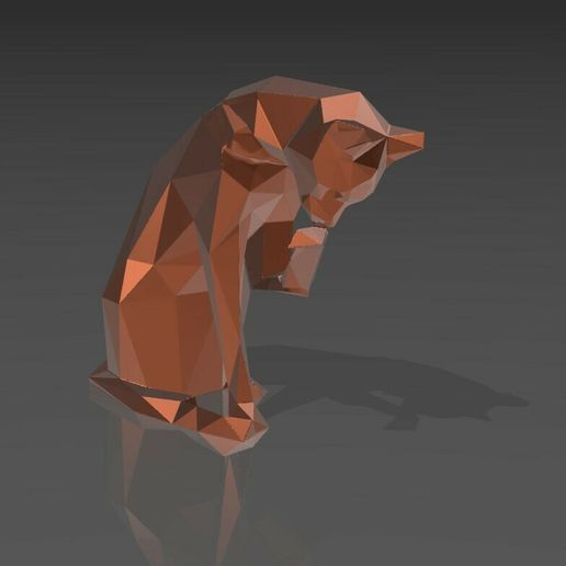 🐱 LOW POLY SITTING CAT (LICKING PAW)・ STL File for ・Cults
