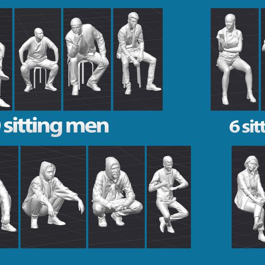 ⚖️ All Scales Diorama 16 Sitting Male and Female Figures・ STL File for ...