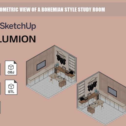 STL file Axonometric view of a Bohemian style study room 🧑‍🏫 (OBJ)・3D ...