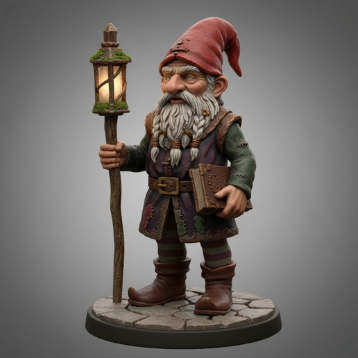 🧚 2582 Fairy Tale Gnome - Color Full-Body Figurine on Base, magic, dragon, serpent, wood, gnome ...