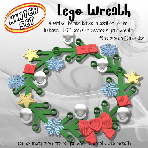 🧱 Lego Wreath- Winter Set・ STL File for 3D printing・Cults