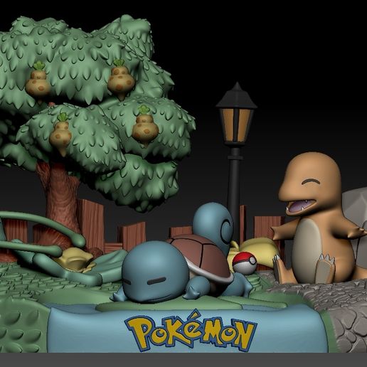 🐉 Diorama Pokemon Bulbasaur Squirtle Charmander Sliced STL・Archivo STL ...