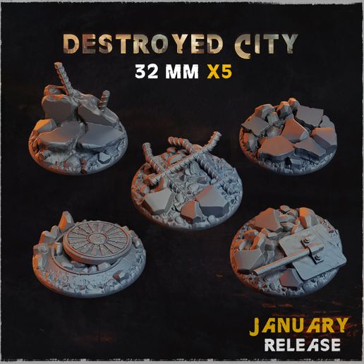3D file Destroyed City - Bases & Toppers (Small Set) 🏙️ ・Model to ...