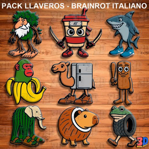 🔑 PACK LLAVEROS " BRAINROT ITALIANO - IA ITALIAN ANIMALS "・Archivo STL ...
