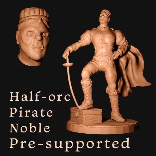 🏴‍☠️ Half Orc Pirate Noble DnD Mini・Archivo STL para Impresión 3D・Cults