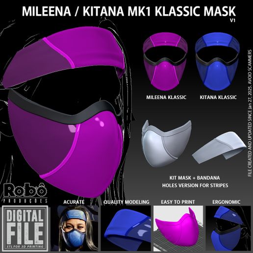 🕹 Mortal Kombat Mileena Kitana Klassic Mask + Bandana Cosplay - MK1 ...
