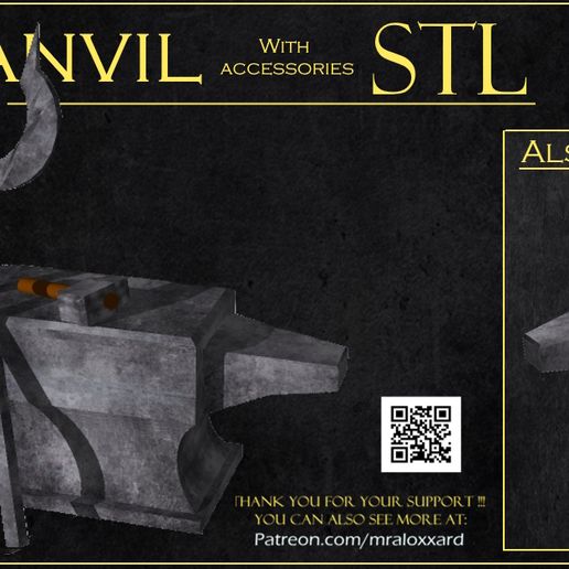🪵 Medieval fantasy anvil with accessories・Free STL File for ・Cults