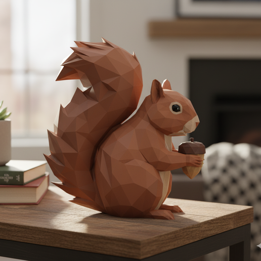 🎁 Cute Low Poly Squirrel with Acorn 3D Print Model - Geometric Woodland ...