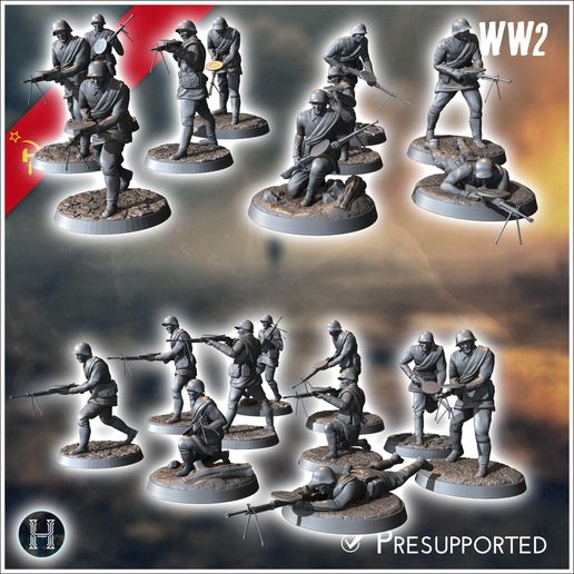 🗺️ Set of 10 WW2 LMG Soviet soldiers (with Degtyaryov DP-27) (8 ...