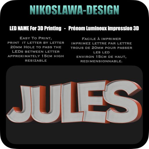 STL file First name LED JULES 🚩 ・3D printing model to download・Cults