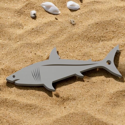 🦈 white shark fish 2d keychain / pendant・ STL File for 3D printing・Cults