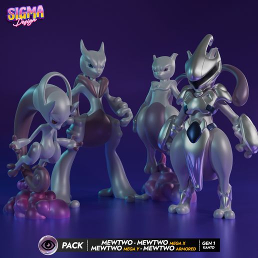 🐉 pack - mewtwo mega mewto x mega mewtwo and Armored Mewtwo・ 3D File ...