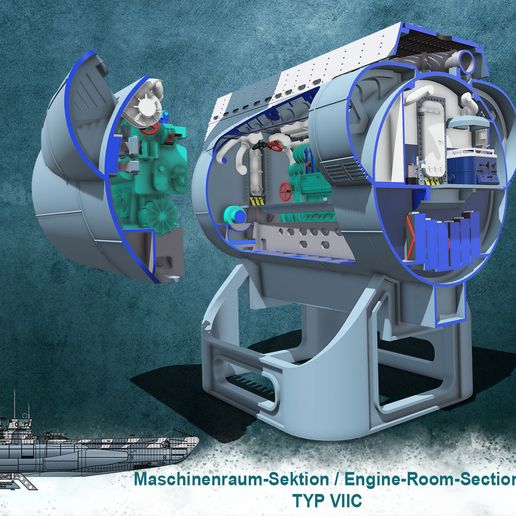 3D file Submarine engine room section type VII-C ⛵ ・3D print model to ...