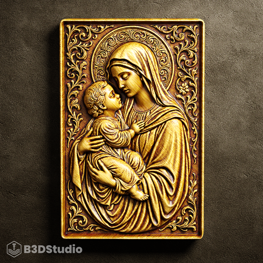 📁 Mother Mary Relief for CNC Laser and 3D Print STL File and 4K ...